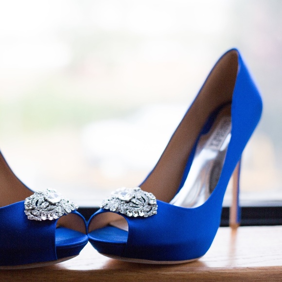 Badgley Mischka | Shoes | Blue Peep Toe Heel With Crystal Embellishment ...